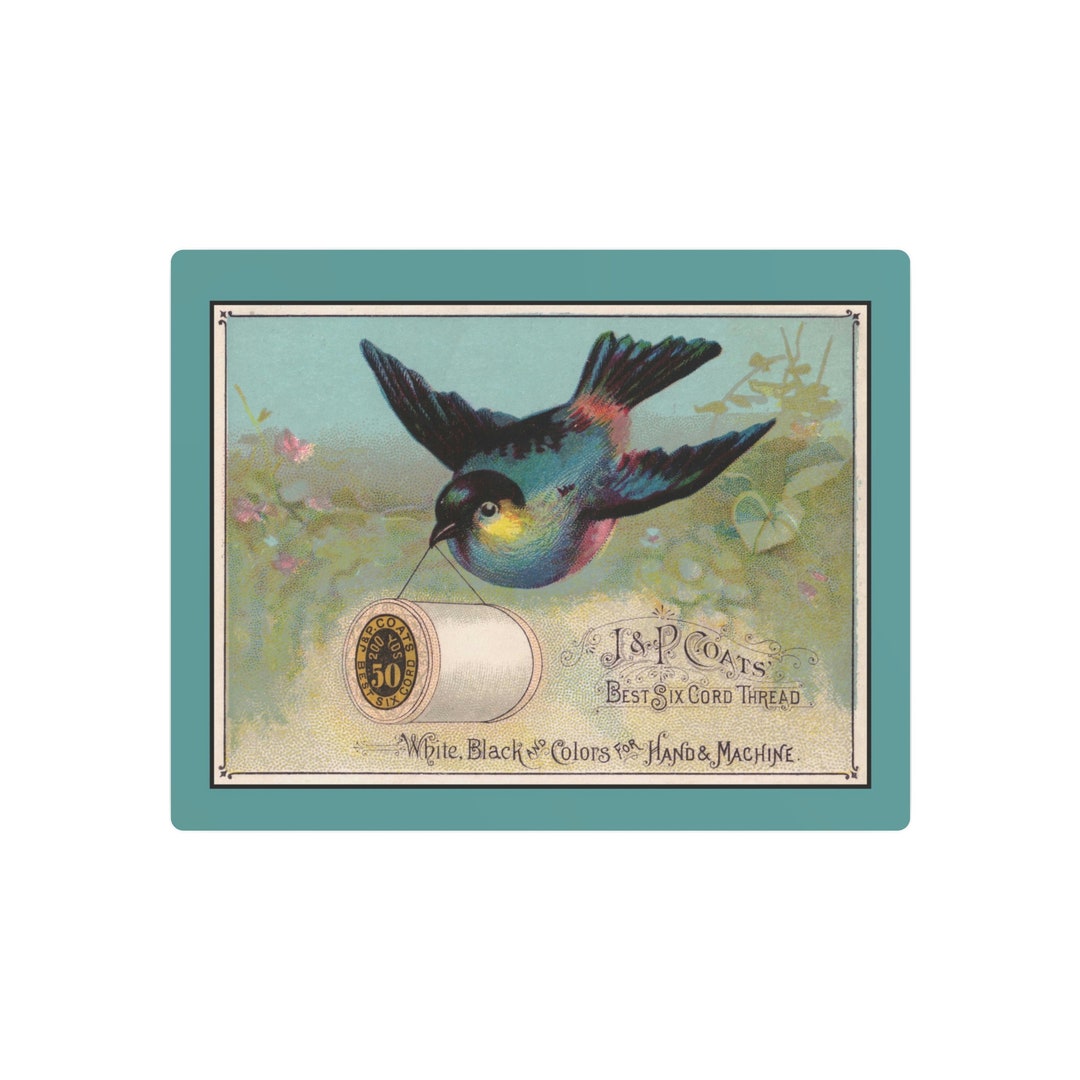 Blue Bird Carrying Spool of J&P Coats Thread on Teal - Metal Art Print ...