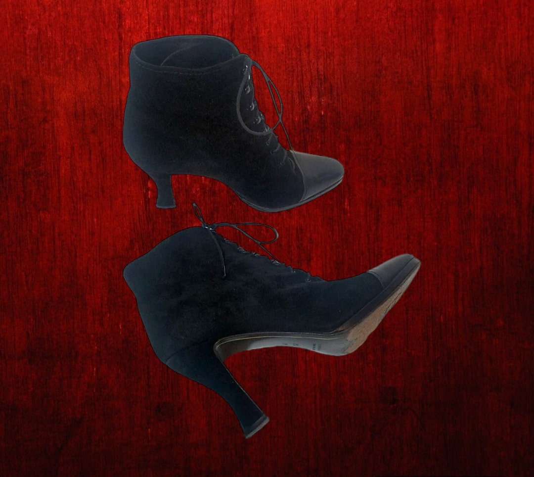 Witch Boots, Black Suede Leather, Ankle Length, Gothic Witchy, Vintage ...
