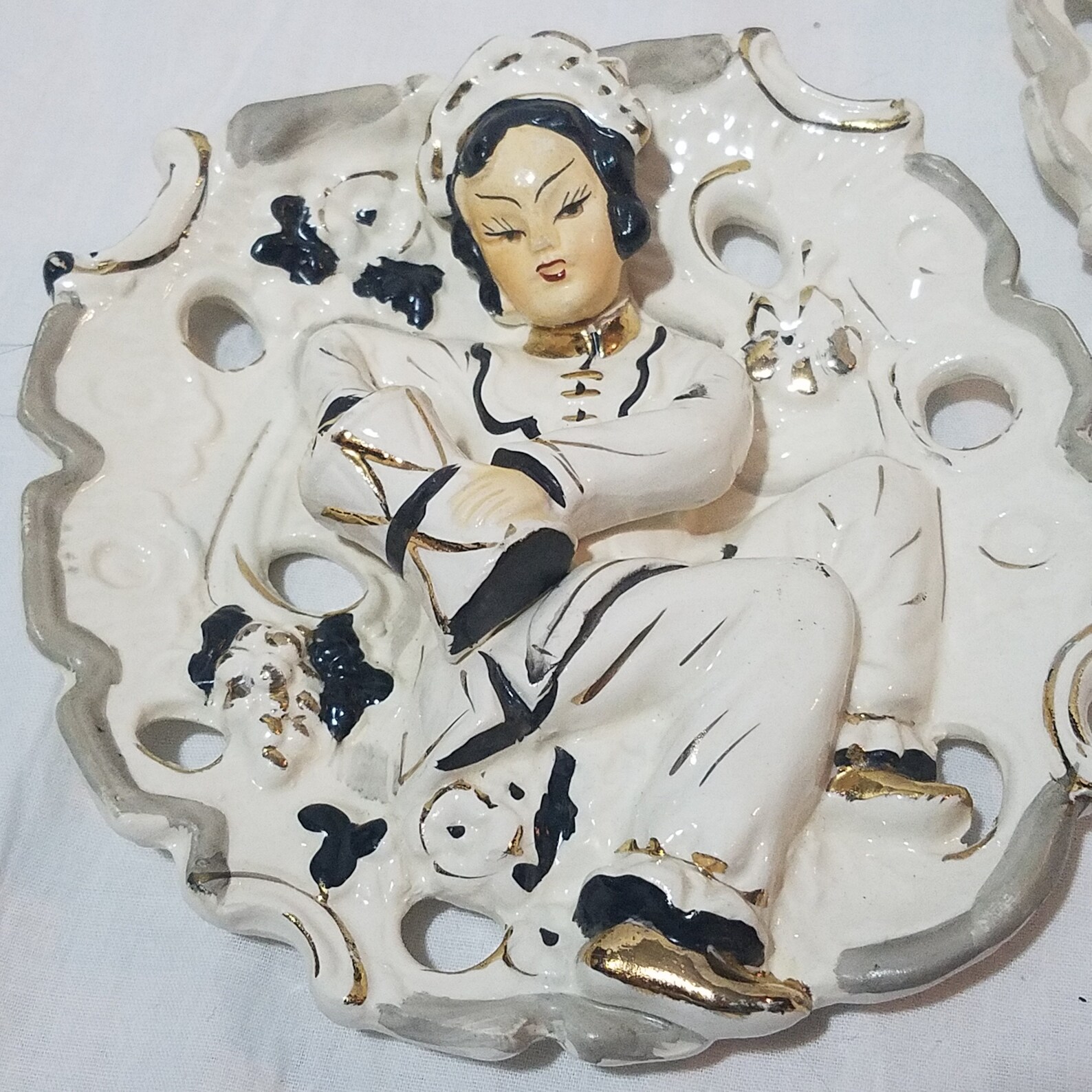 Vintage 1950's Japanese Wall Pockets, Asian Woman Man Ceramic, Japan ...