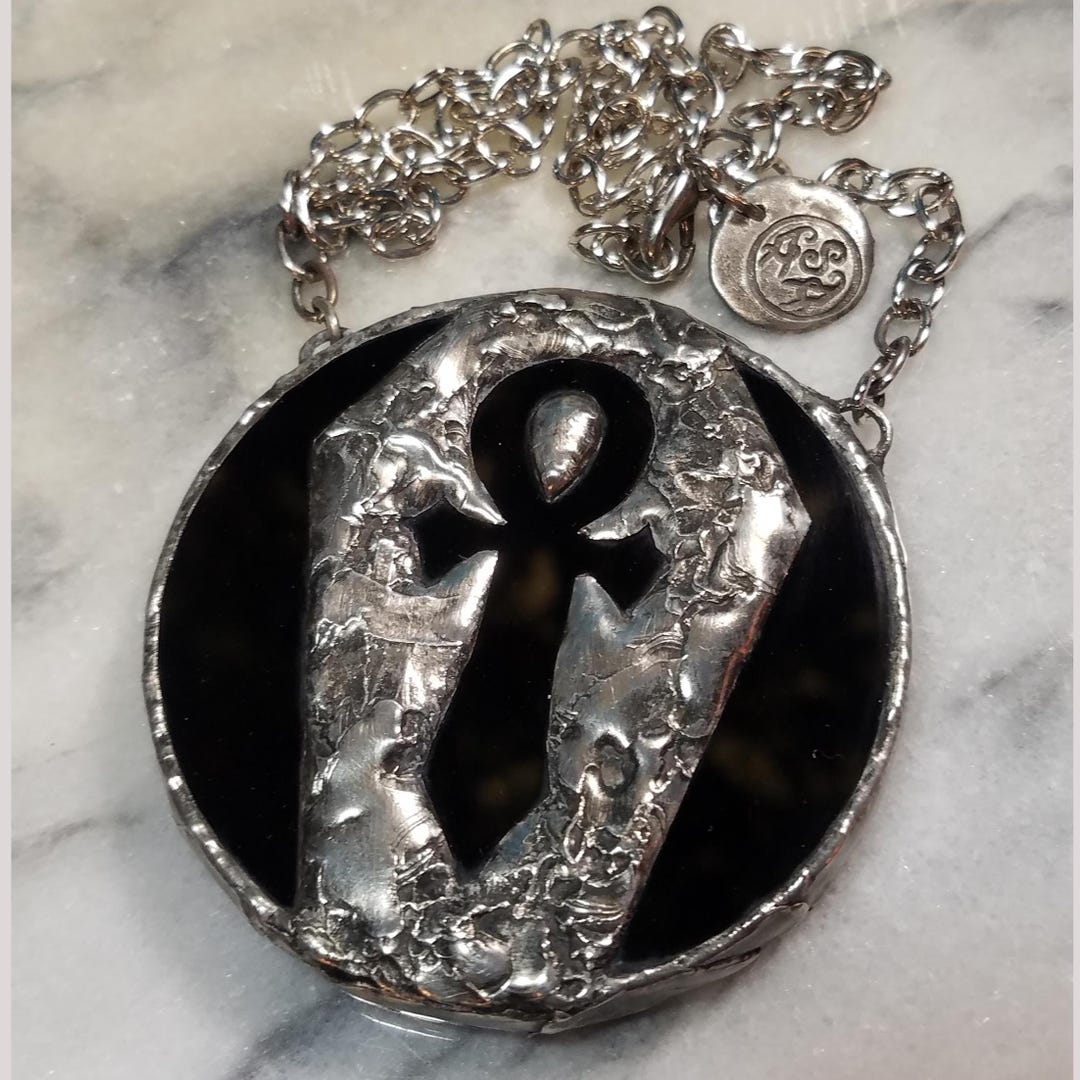 Vampire Ankh Coffin Necklace, Black Obsidian Scrying Mirror, Gothic ...