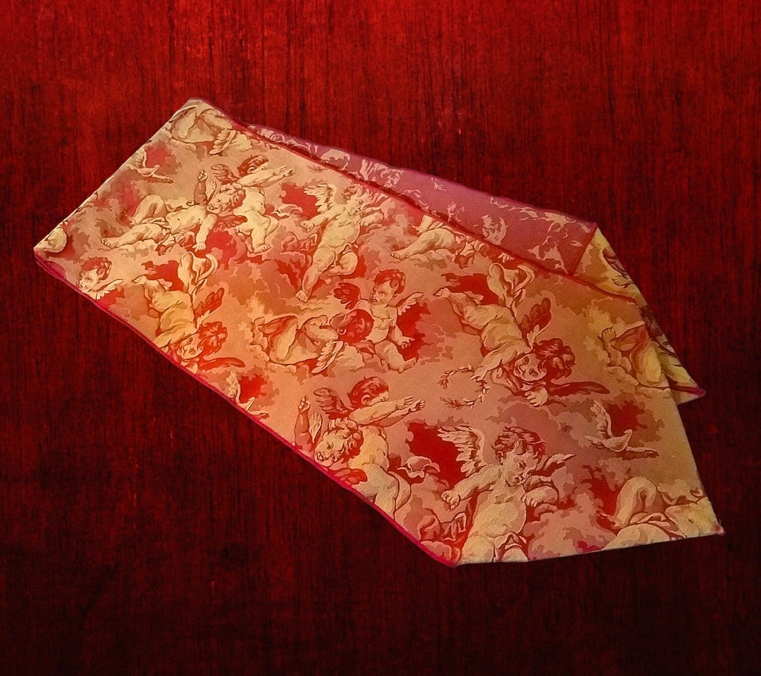 Pink Red Table Runner, Goth Decor, Cherub Fabric, Vintage Shabby Chic ...