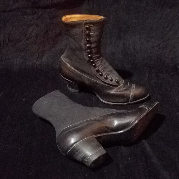 Antique Boots, Side Button Leather & Fabric, Witchy G… - Gem