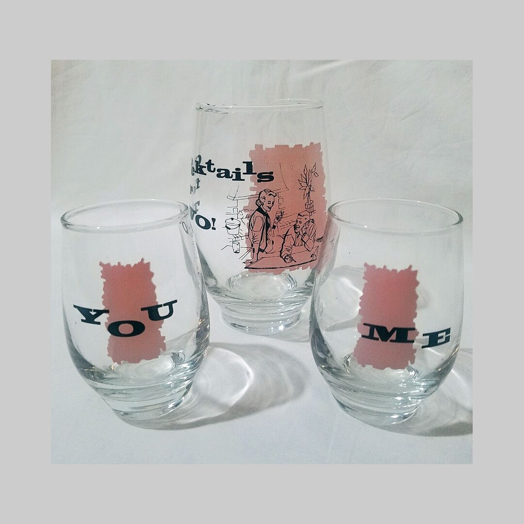 Vintage Mid Century Cocktail Shaker Glasses Set 1950s Barware 50s ...