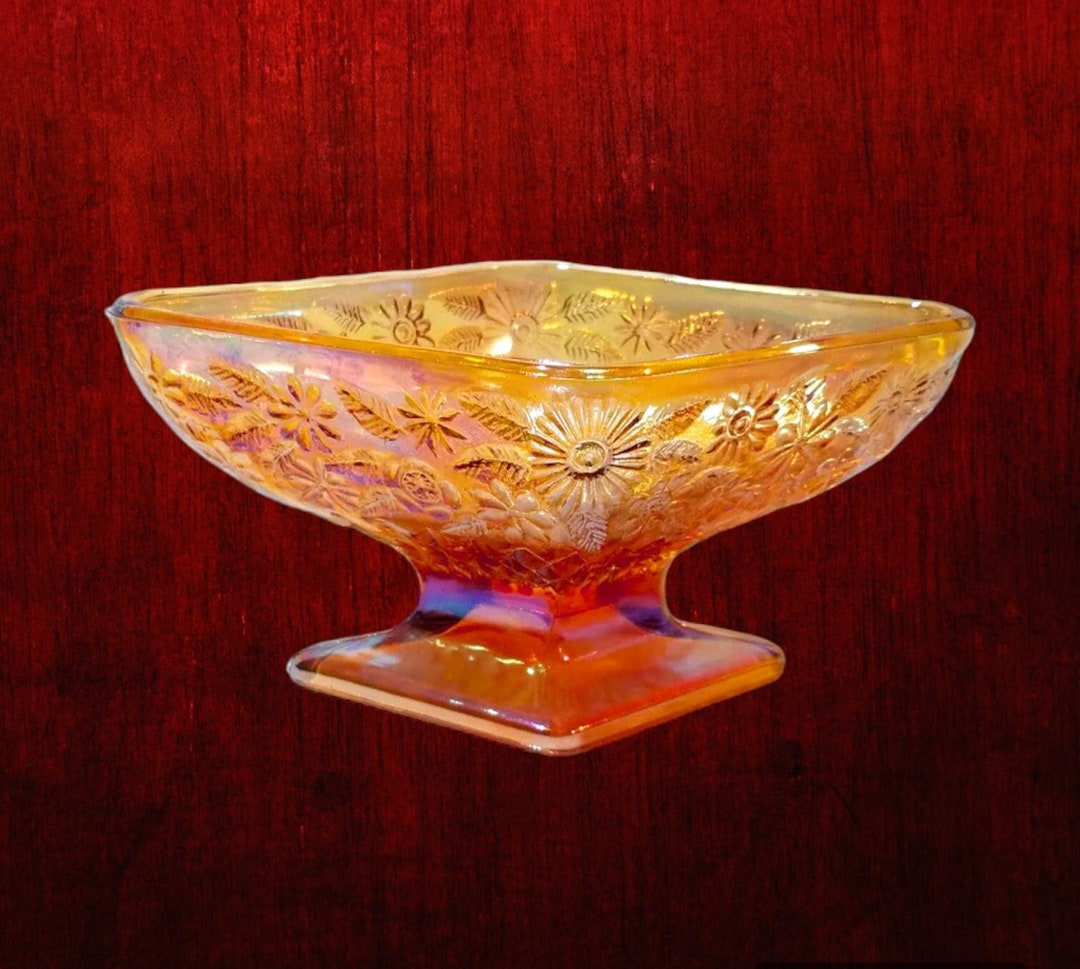 Vintage Carnival Glass Amber Candy Dish Diamond Shaped Pedestal ...