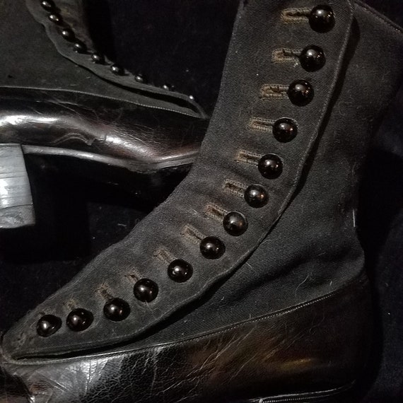 Antique Boots, Side Button Leather & Fabric, Witchy G… - Gem