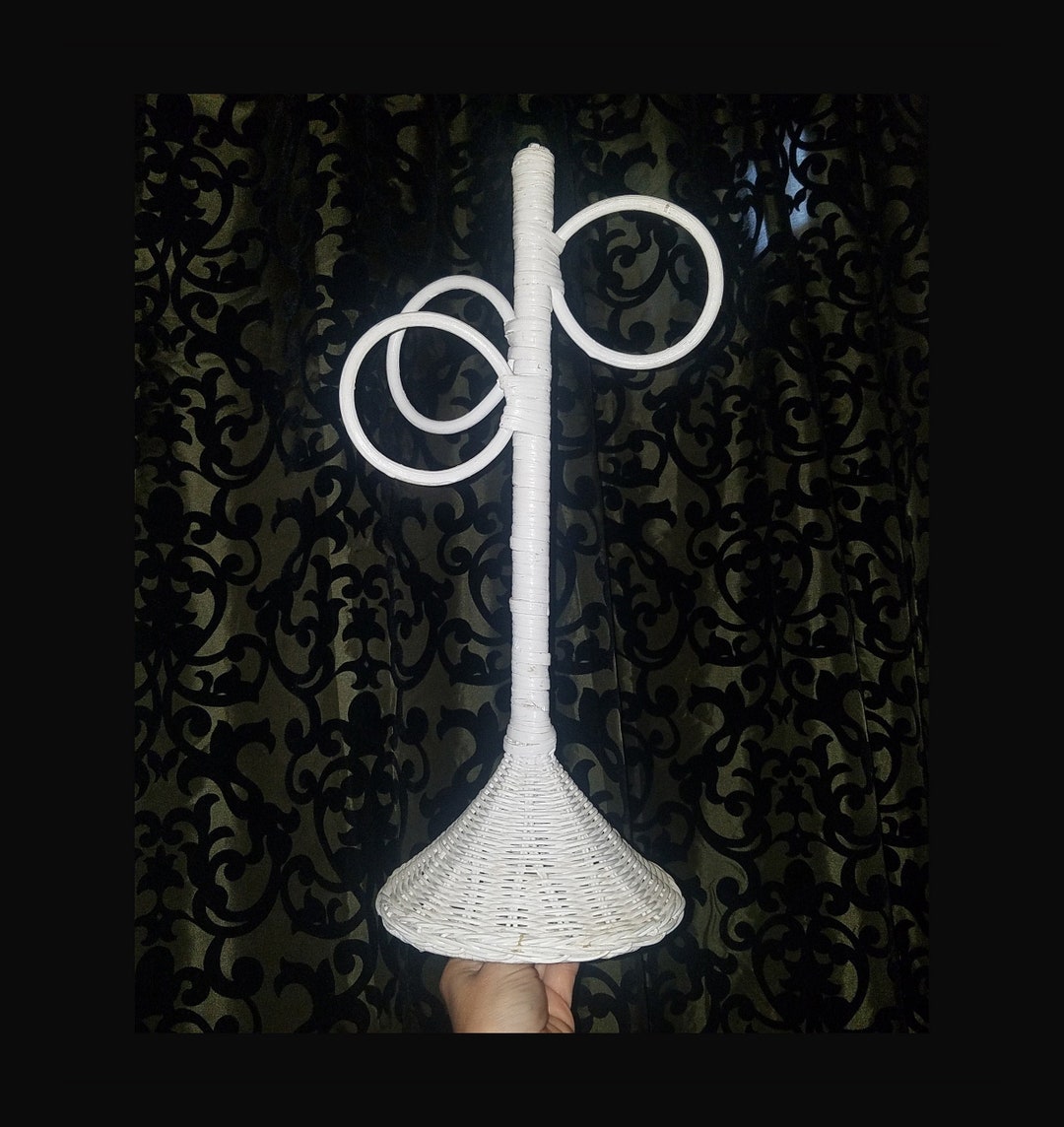 Vintage White Wicker Bathroom Counter Towel Rack, Shabby Chic Boho ...