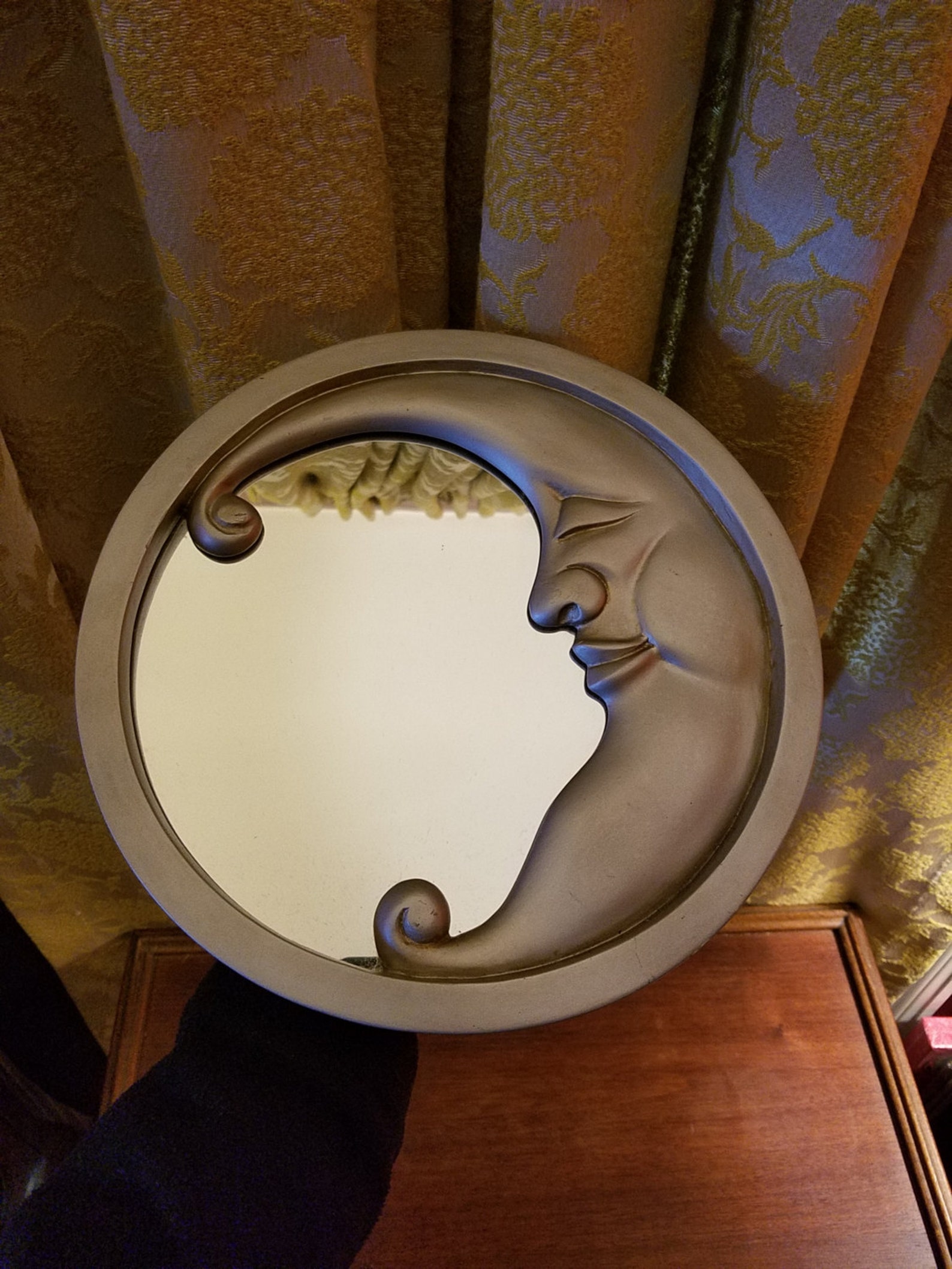 Vintage Silver Crescent Moon Wall Mirror Wiccan Man in the | Etsy