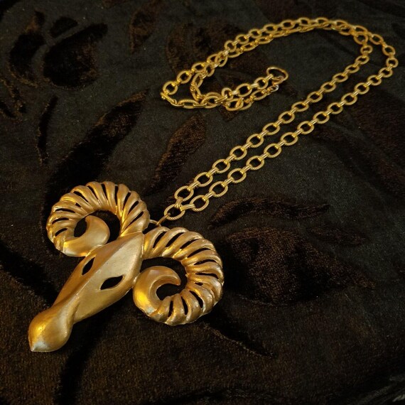Vintage Ram Head Necklace, Zodiac Signs Astrology, Br… - Gem