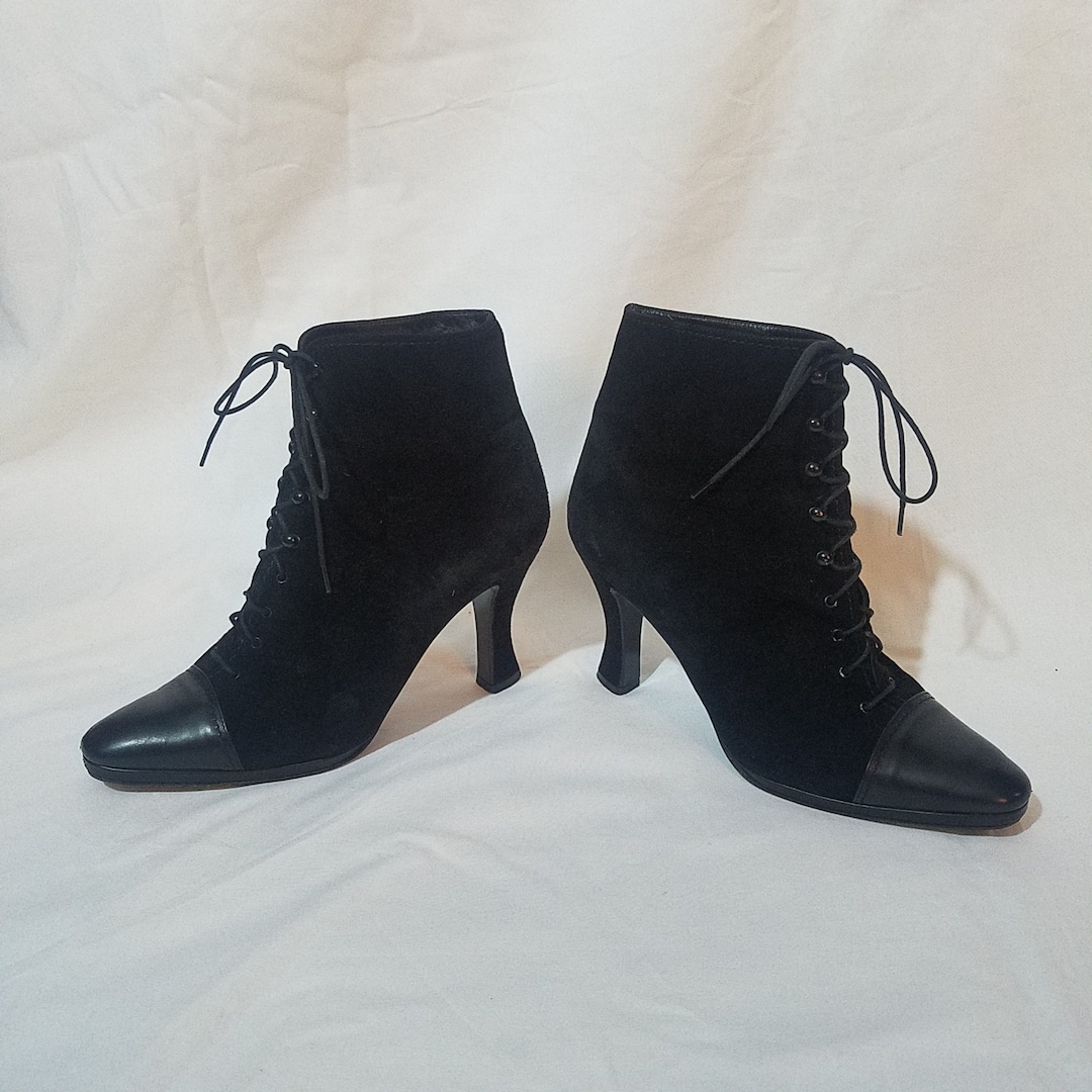 Witch Boots, Black Suede Leather, Ankle Length, Gothic Witchy, Vintage ...