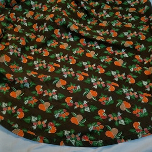 Vintage Round Tablecloth 1950s Kitchen Table Cover Brown Orange Fruit ...