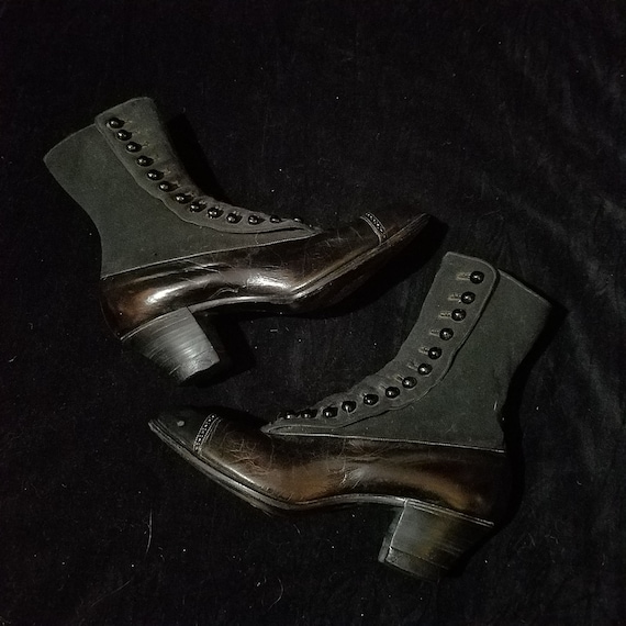 Antique Boots, Side Button Leather & Fabric, Witchy G… - Gem