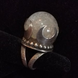 Witches Crystal Ball Ring, Sterling Silver Crescent Moon, Gazing Sphere ...