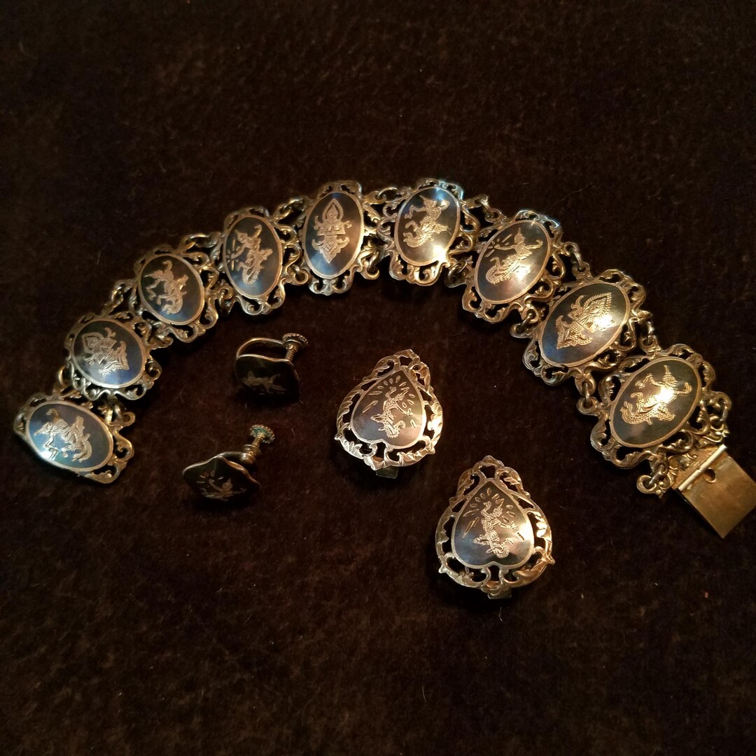 Vintage Sterling Silver Siam Jewelry, Bracelet Earrings Lot, Goddess of ...