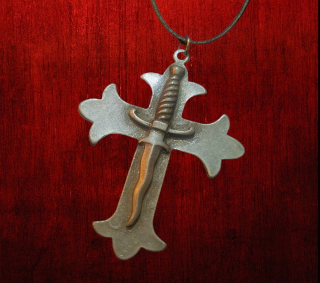 Medieval Cross Pendant, Dagger Sword Necklace, Vintage Pewter, Punk ...