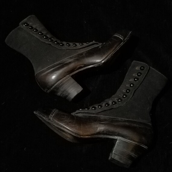 Antique Boots, Side Button Leather & Fabric, Witchy G… - Gem