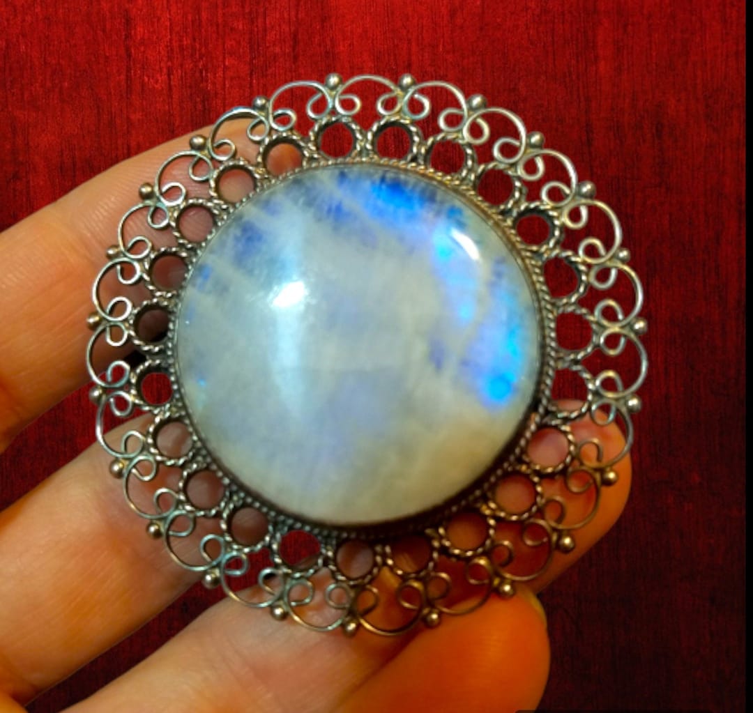 Big Rainbow Moonstone Pendant, Witchy Jewelry, the Love Witch, Sterling ...