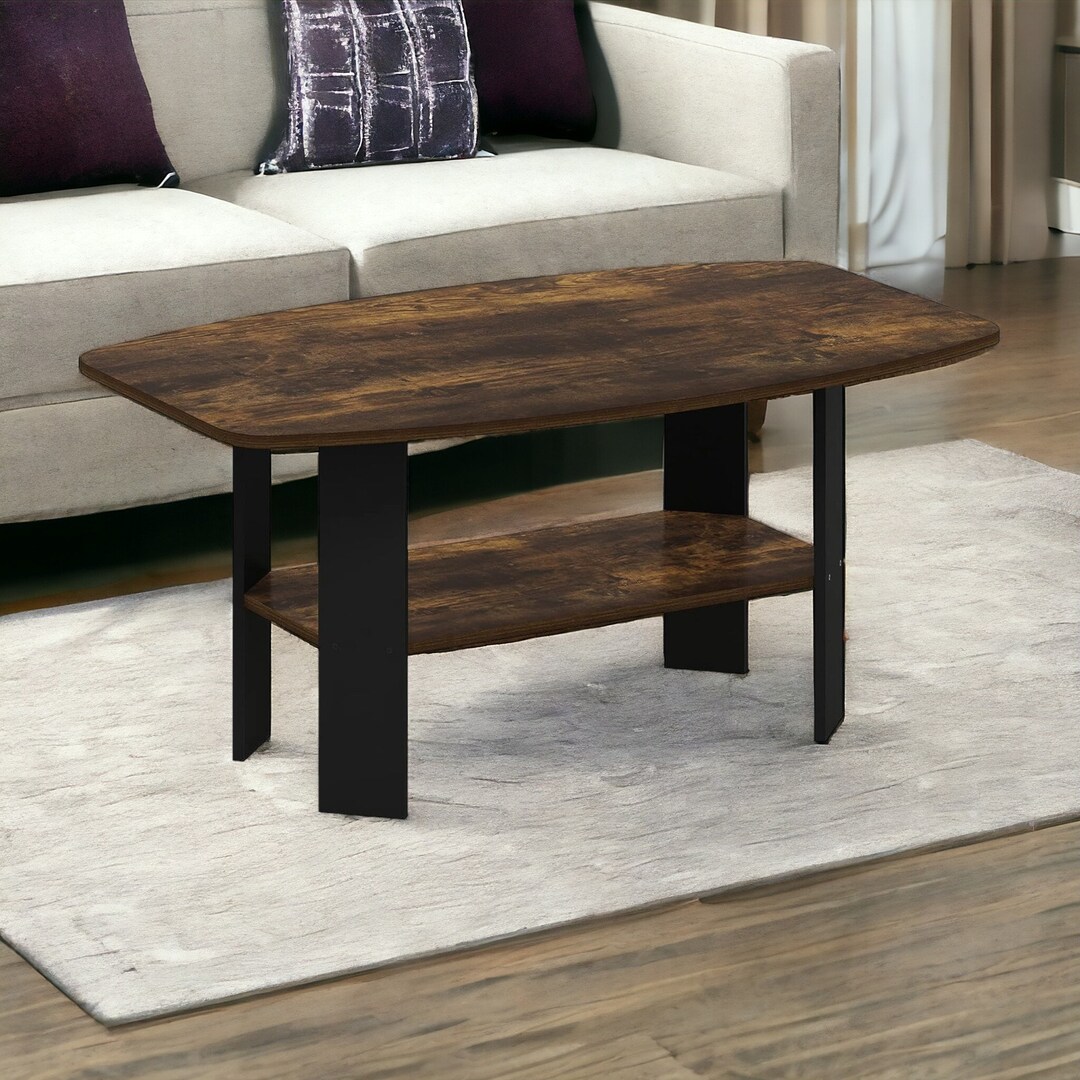 2 Tier Rounded Corner Coffee Table Farmhouse Center Table With Storage ...