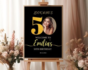 Look Who's 50th Poster With Photo 50th Welcome Sign Modern 50th Welcome ...