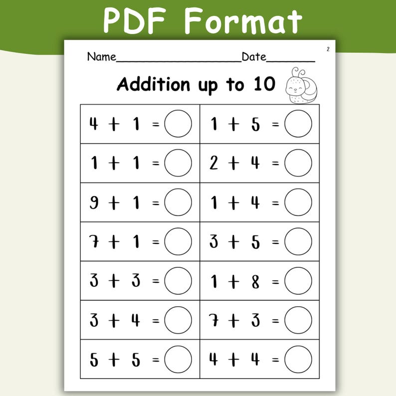 10 Printable Math Addition Worksheets-fill in the Blanks-single Digit ...
