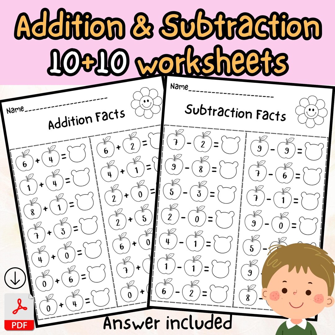 Addition and Subtraction Worksheets | 20 Math Facts Practice Pages ...