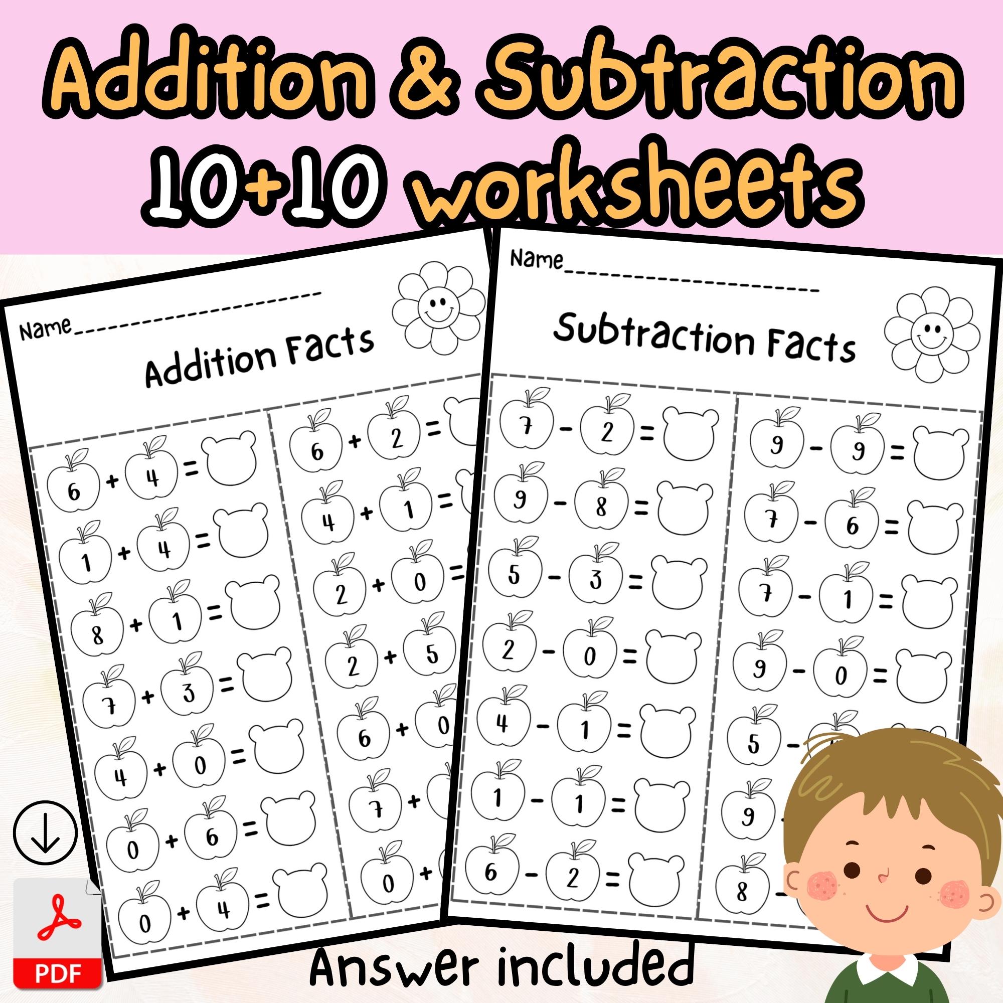 Addition and Subtraction Worksheets | 20 Math Facts Practice Pages ...