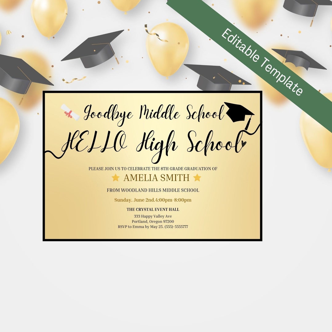 8th Grade Grad Middle School Graduation Invitation Goodbye Middle ...