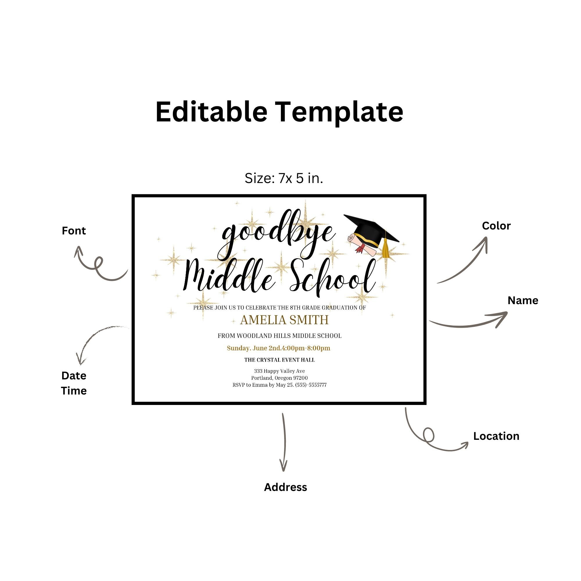 8th Grade Grad Middle School Graduation Invitation Goodbye Middle ...