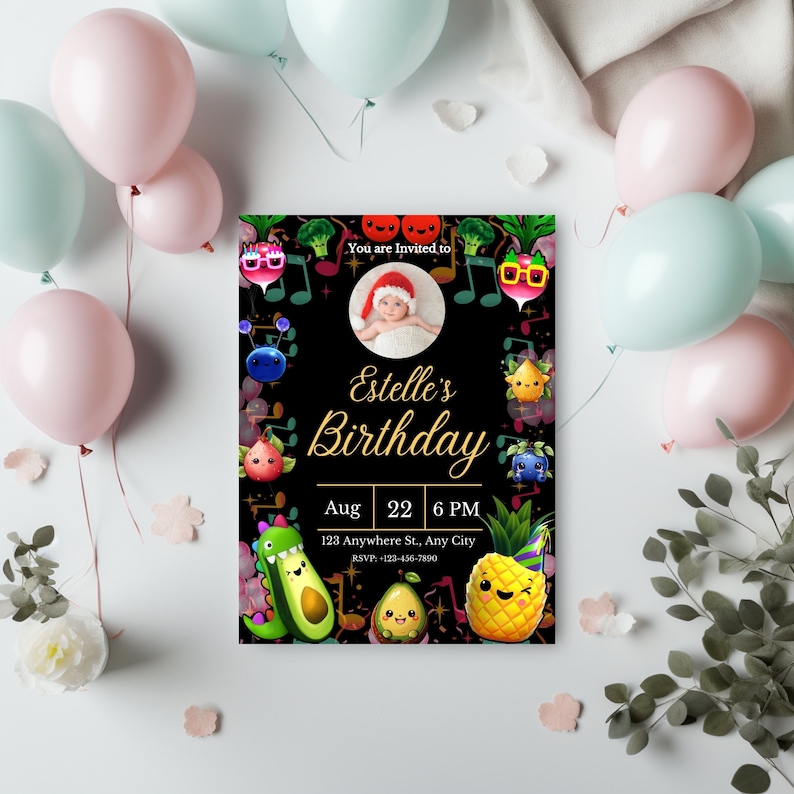 Hey Bear Sensory Invitation With Photo Insert Dancing Fruit Party Kids ...