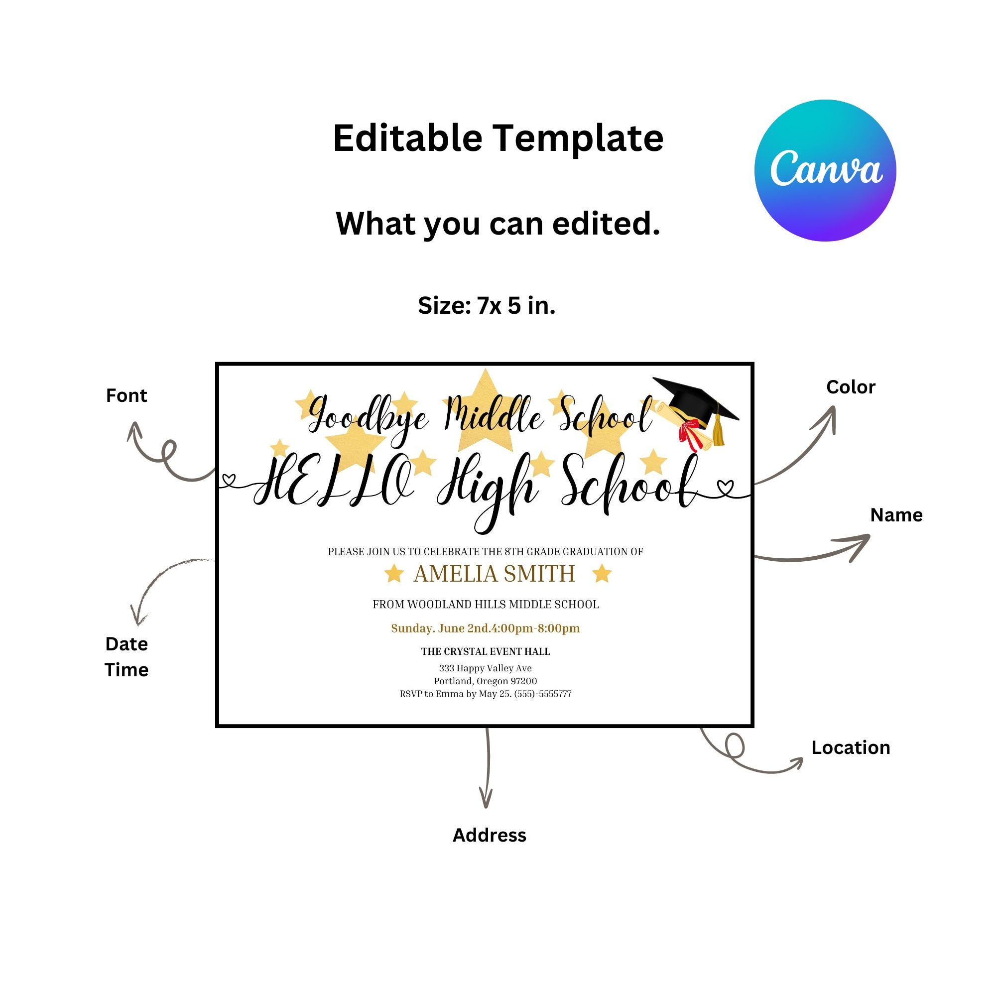 8th Grade Grad Middle School Graduation Invitation Goodbye Middle ...