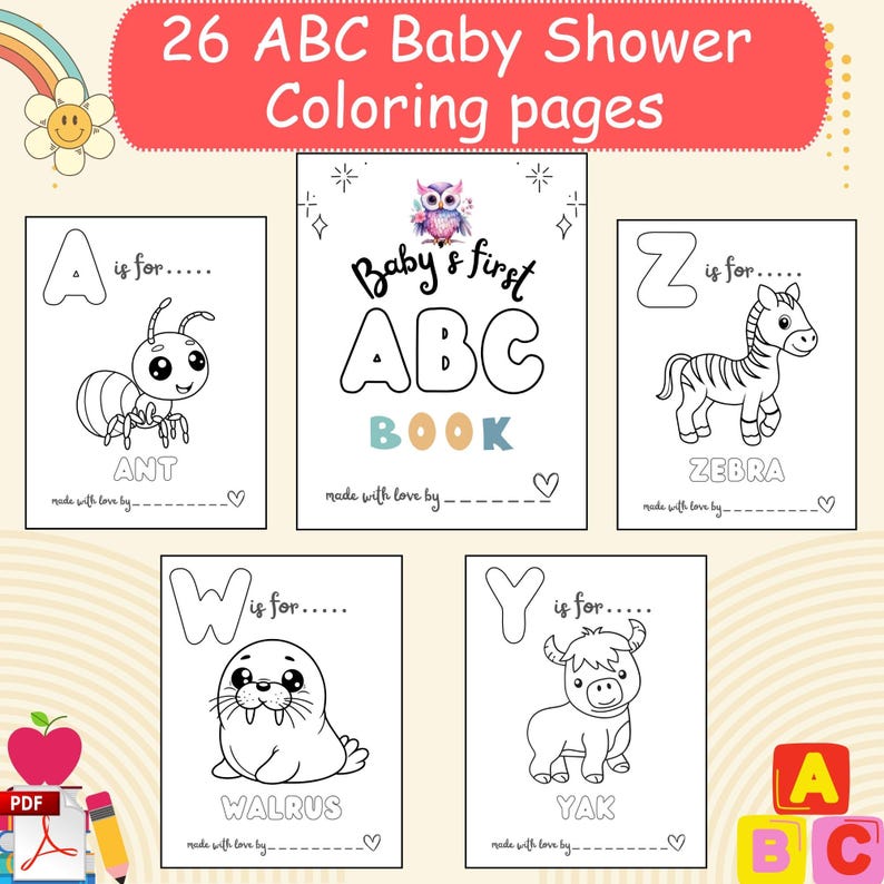 ABC Baby Shower Coloring Book- Fun Baby Shower Activity-printable ...