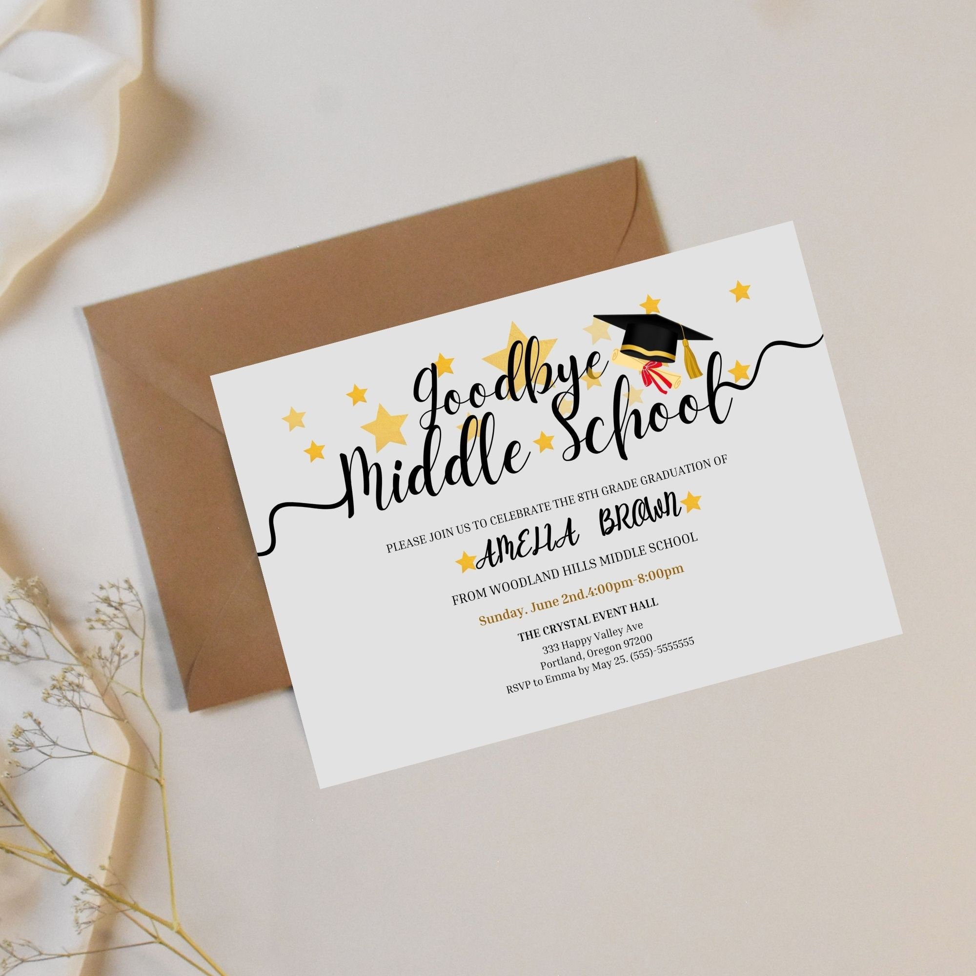 8th Grade Grad Middle School Graduation Invitation Goodbye Middle ...