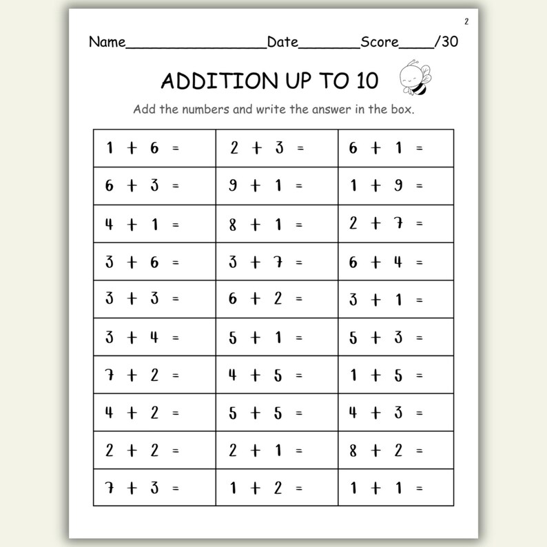 10 Printable Math Addition Worksheets-fill in the Blanks-single Digit ...