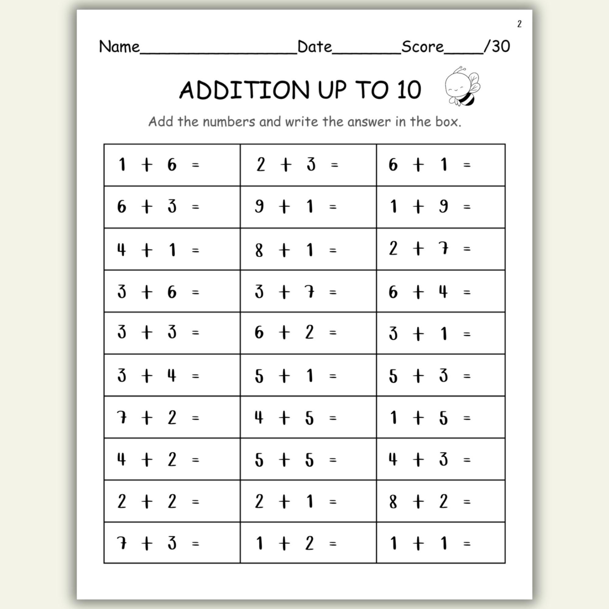 10 Printable Math Addition Worksheets-fill in the Blanks-single Digit ...