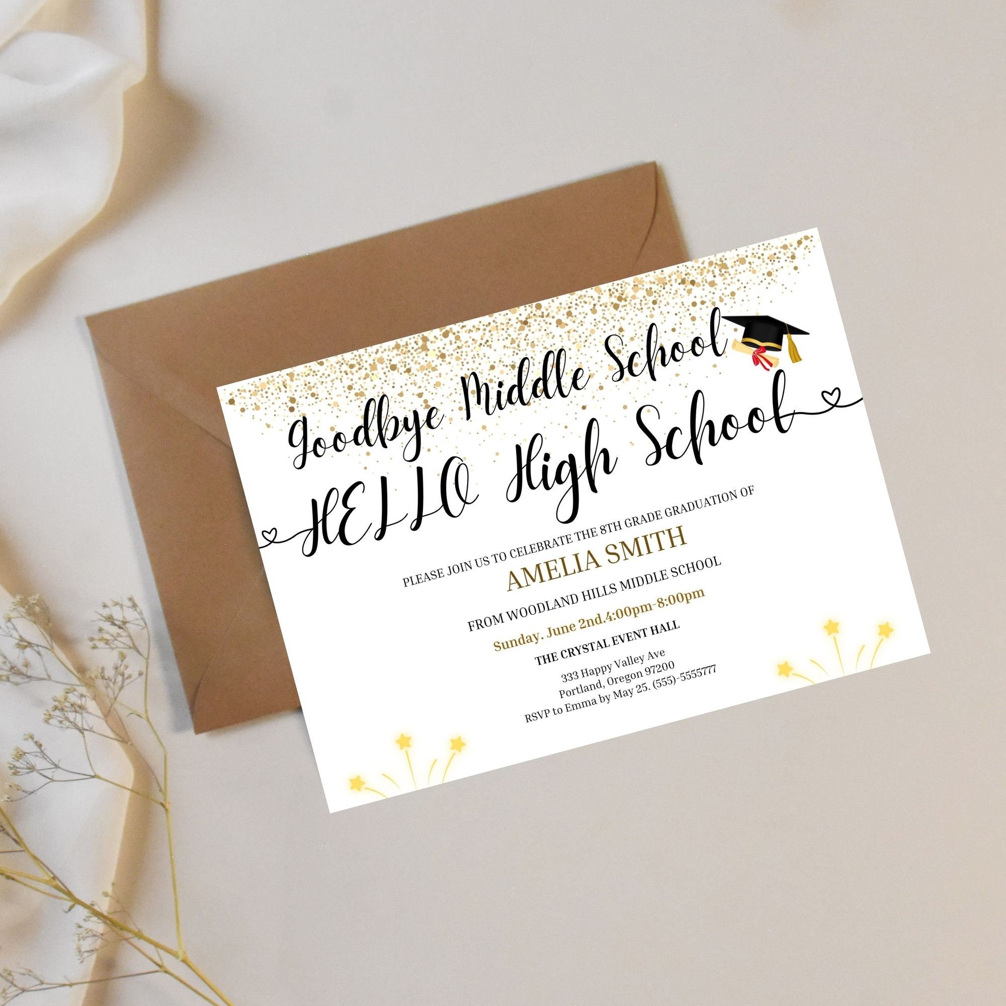 8th Grade Grad Middle School Graduation Invitation Goodbye Middle ...