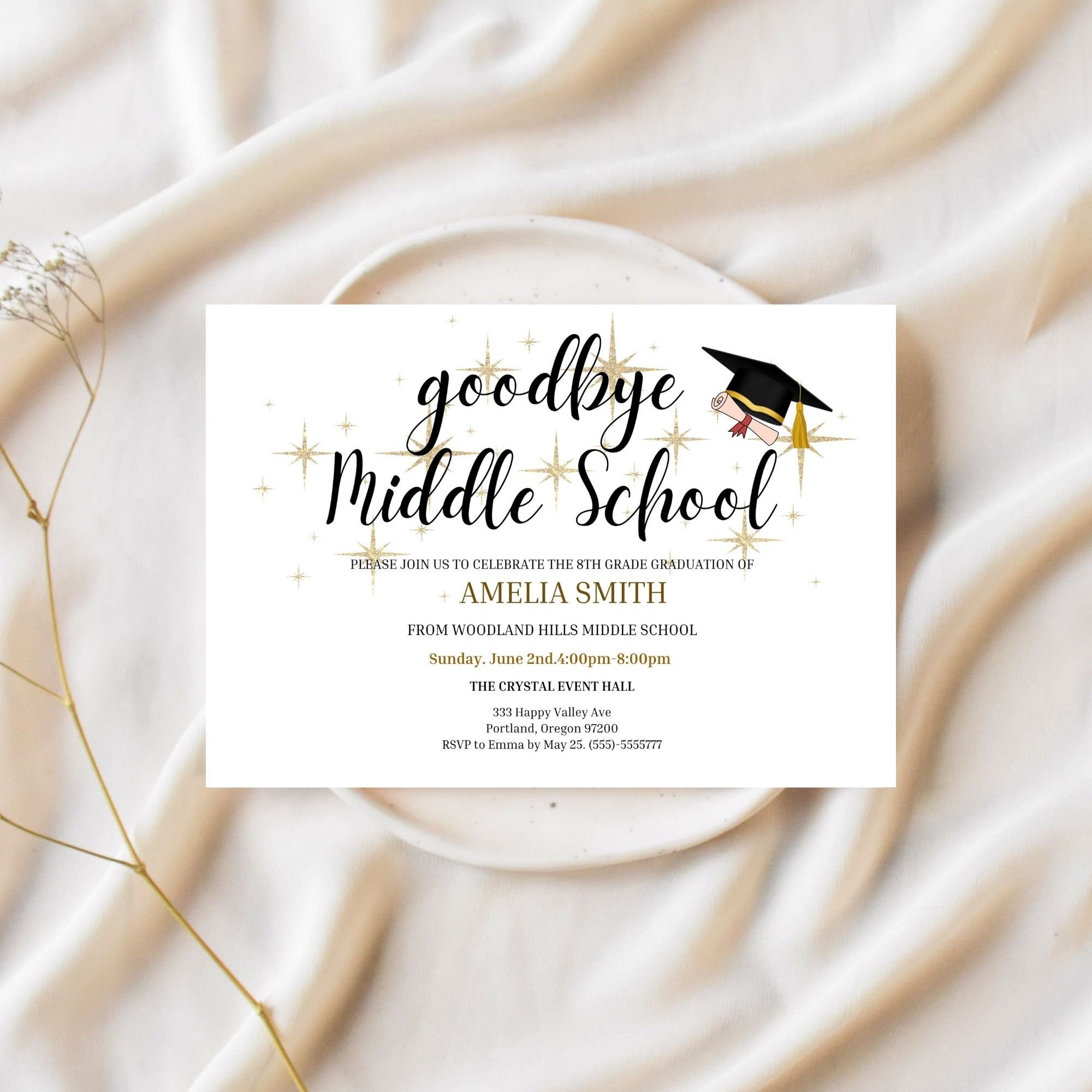 8th Grade Grad Middle School Graduation Invitation Goodbye Middle ...