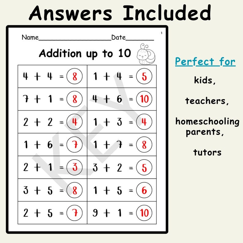 10 Printable Math Addition Worksheets-fill in the Blanks-single Digit ...