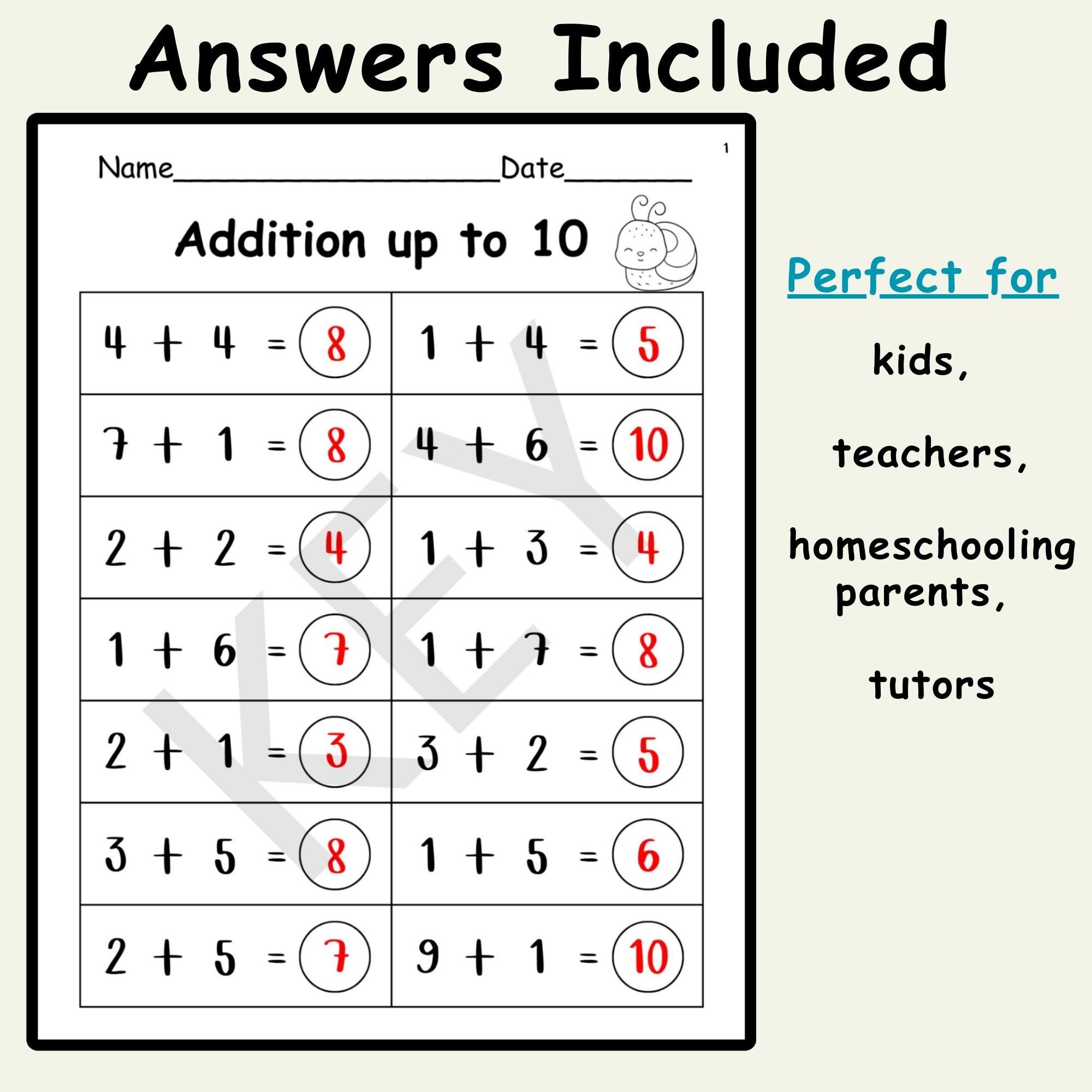 10 Printable Math Addition Worksheets-fill in the Blanks-single Digit ...