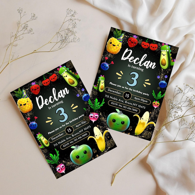 Hey Bear Sensory Invitation Dancing Fruit Party Kids Birthday Invite ...