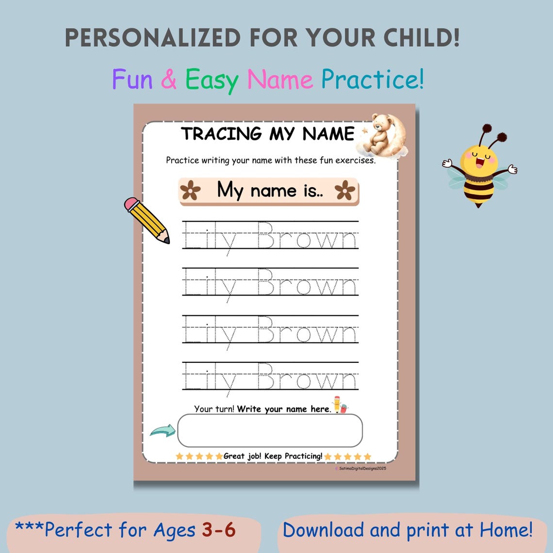 Name Tracing Custom Worksheet, Personalized Name Worksheet, Pre-custom ...