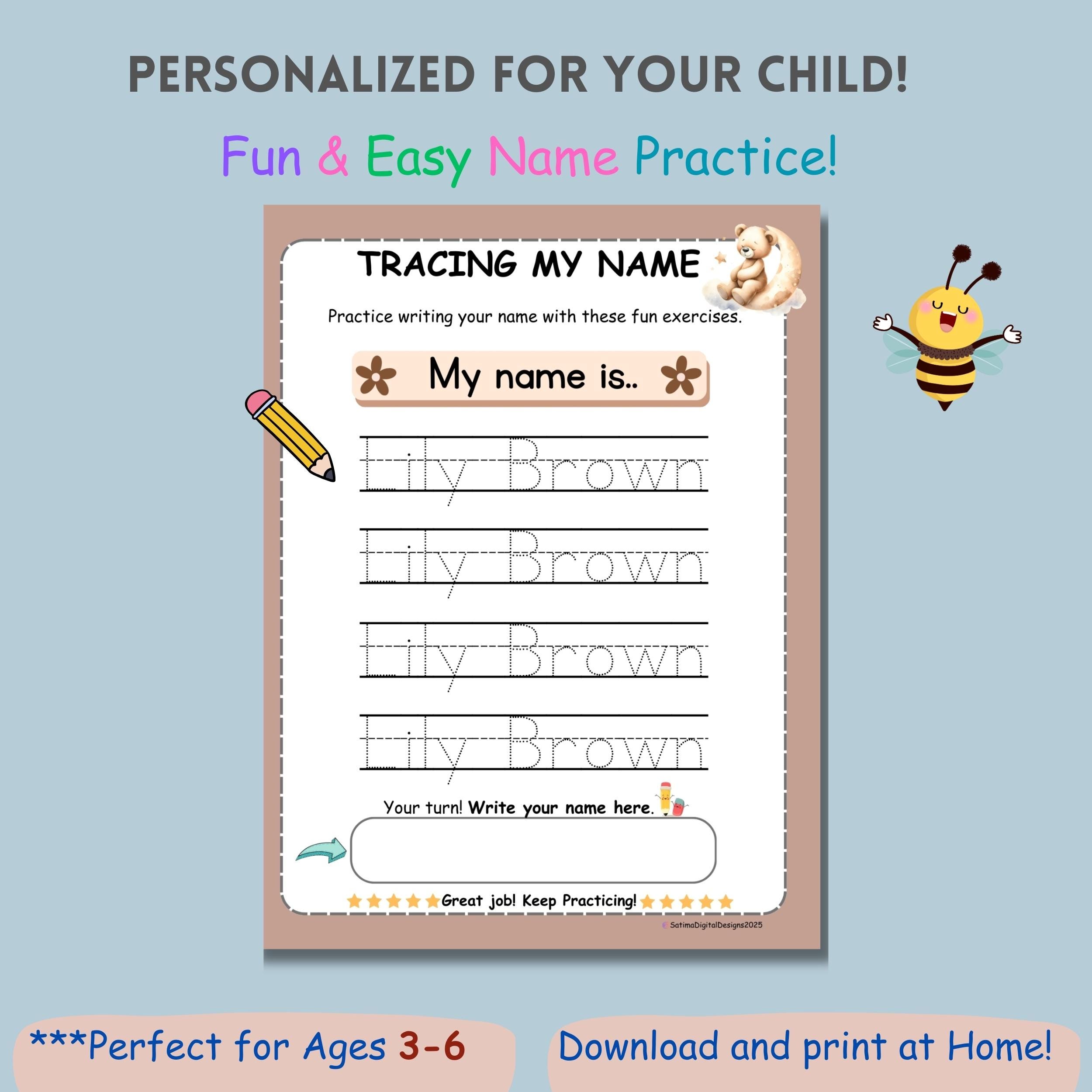 Name Tracing Custom Worksheet, Personalized Name Worksheet, Pre-custom ...
