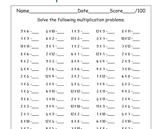 Multiplication 1 Minute Drill V 10 Math Worksheets With Answers/ Pdf ...