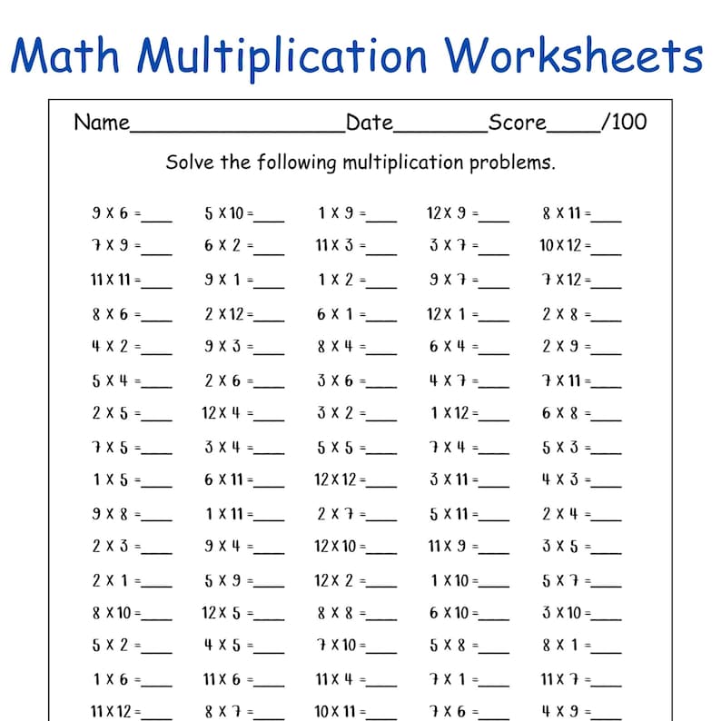 30 Printable Math Multiplication Worksheets for Kids - Fill in the ...