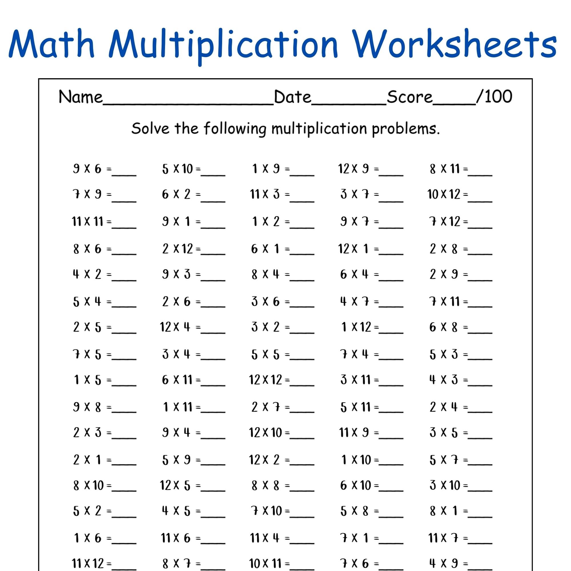 30 Printable Math Multiplication Worksheets for Kids - Fill in the ...