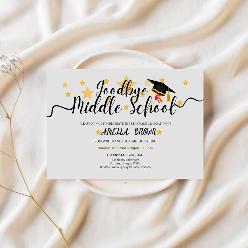 8th Grade Grad Middle School Graduation Invitation Goodbye Middle ...