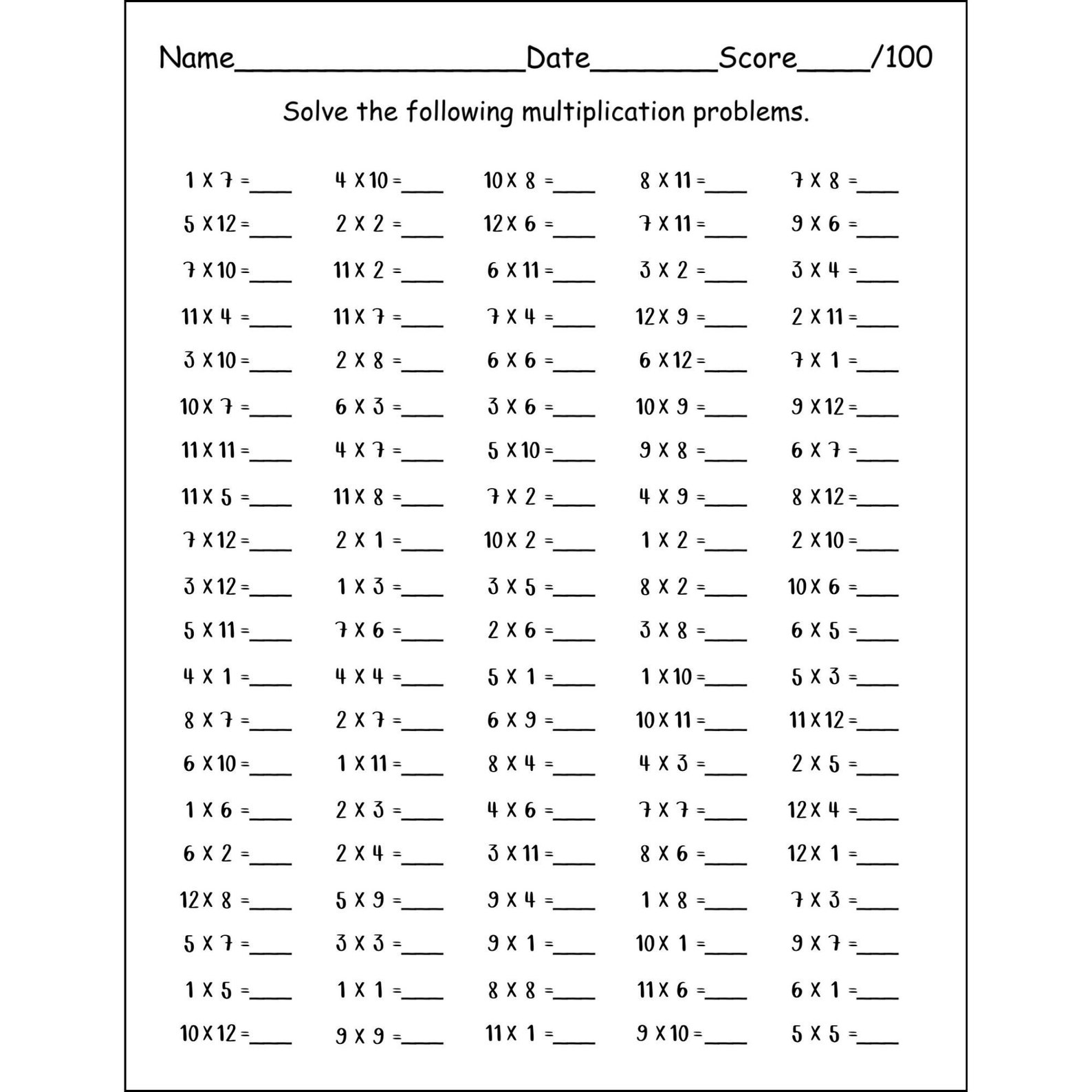 30 Printable Math Multiplication Worksheets for Kids - Fill in the ...