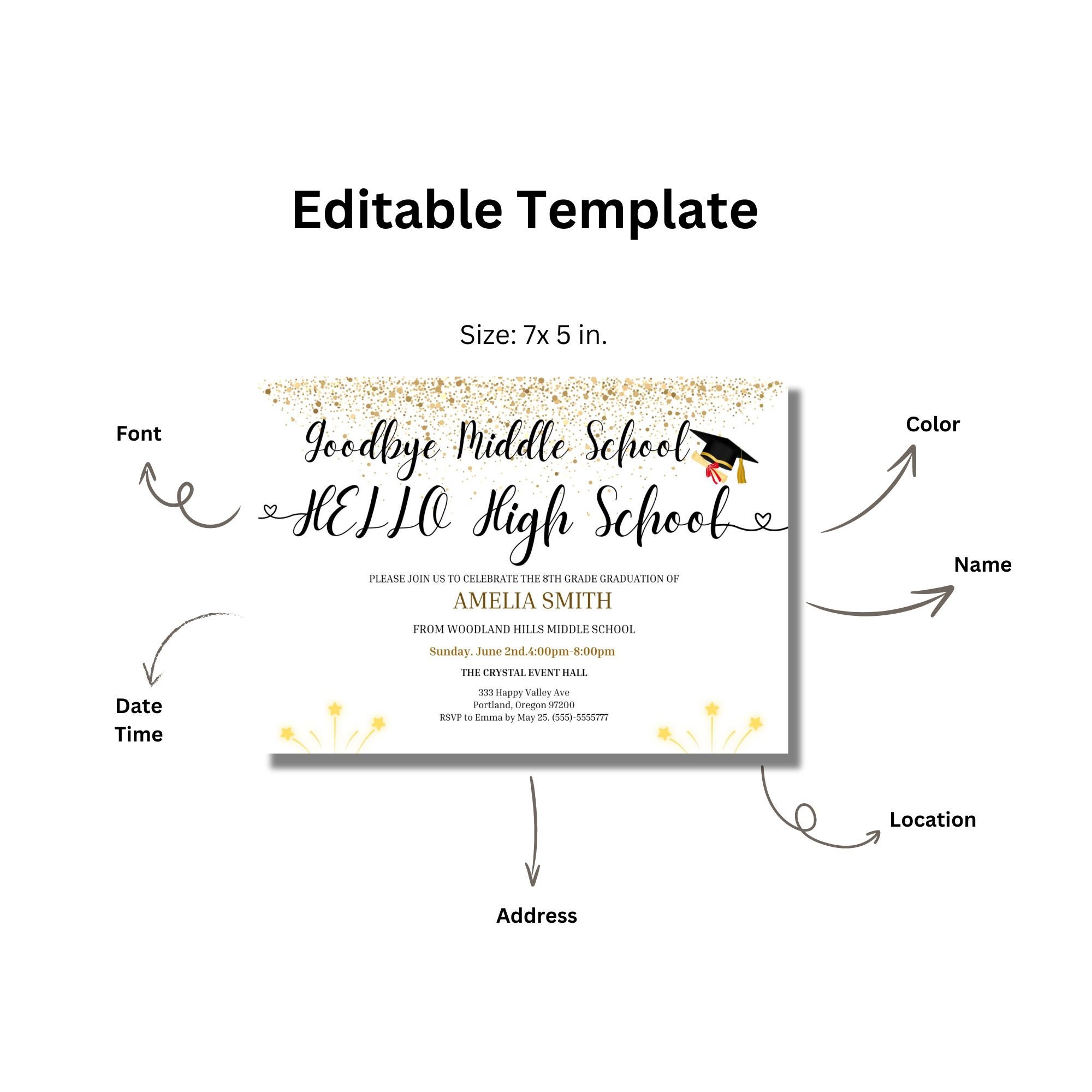8th Grade Grad Middle School Graduation Invitation Goodbye Middle ...
