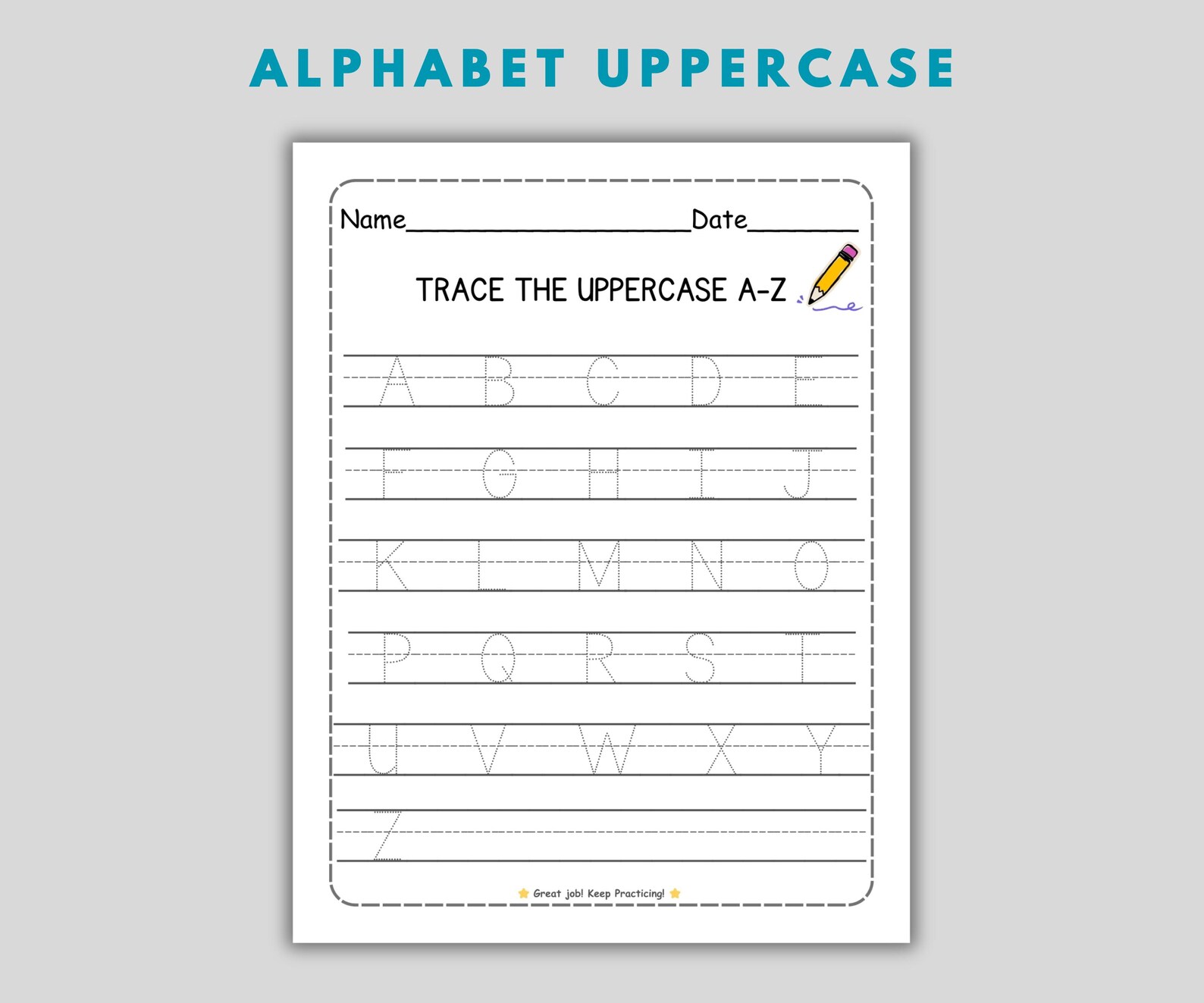 Printable Trace the Alphabet Worksheets A-Z Uppercase Lowercase Letters ...
