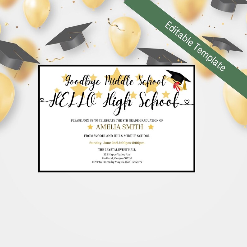 8th Grade Grad Middle School Graduation Invitation Goodbye Middle ...
