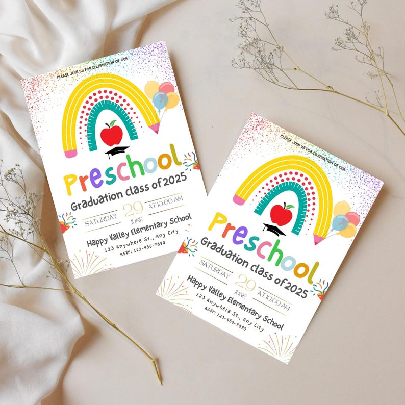 Editable Preschool Graduation Invitation | Colorful Canva Template ...