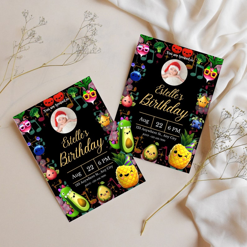 Hey Bear Sensory Invitation With Photo Insert Dancing Fruit Party Kids ...